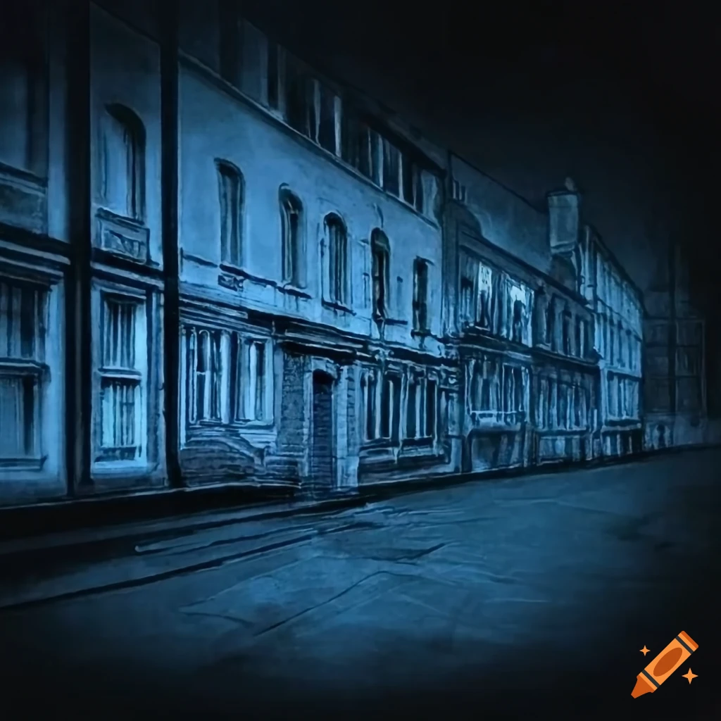 Exterior of a dark blue orphanage named 'your on your own kid' on Craiyon