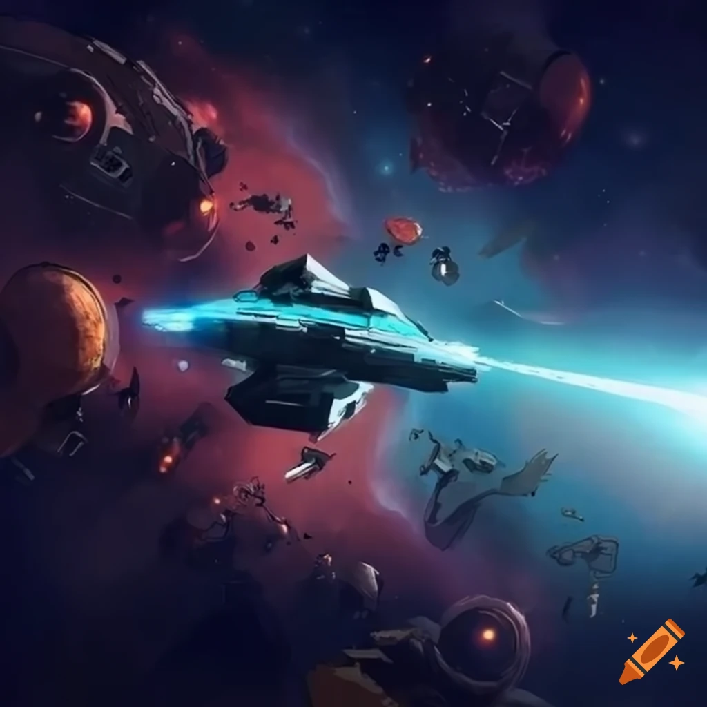 Epic illustration of a space battle with futuristic spaceships on Craiyon