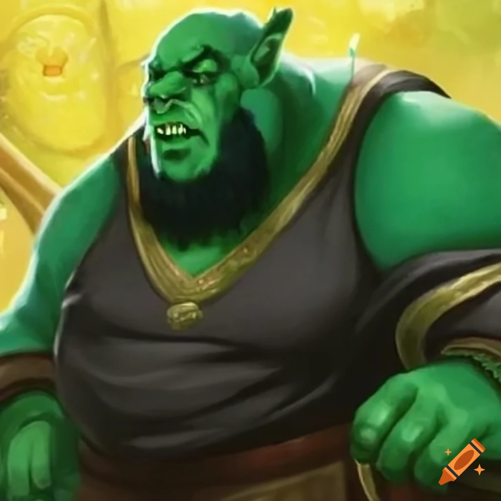 Illustration of a fat asian orc in ancient chinese robes on Craiyon