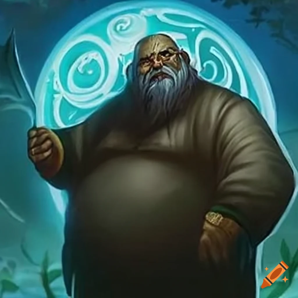 Fantasy illustration of a fat asian dwarf in ancient chinese robes