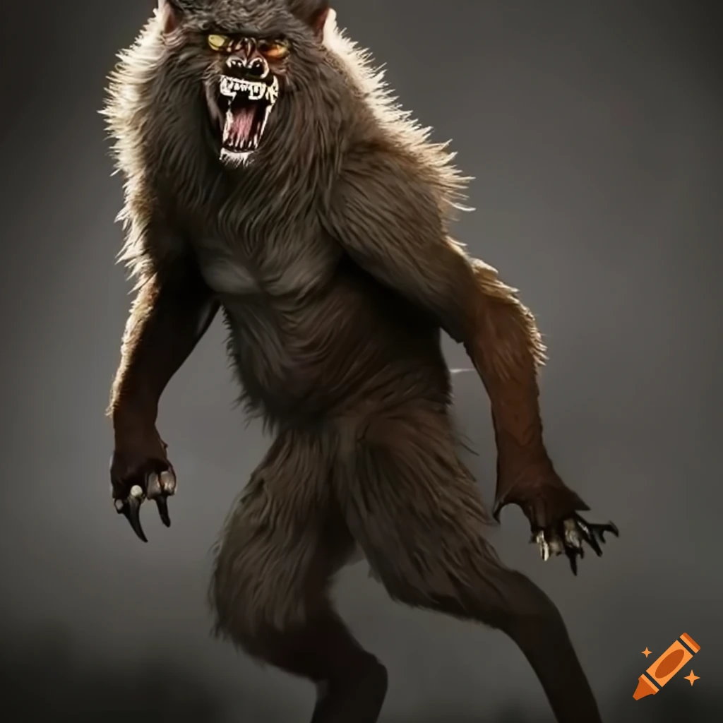 Photo of a cheerful werewolf standing upright on Craiyon