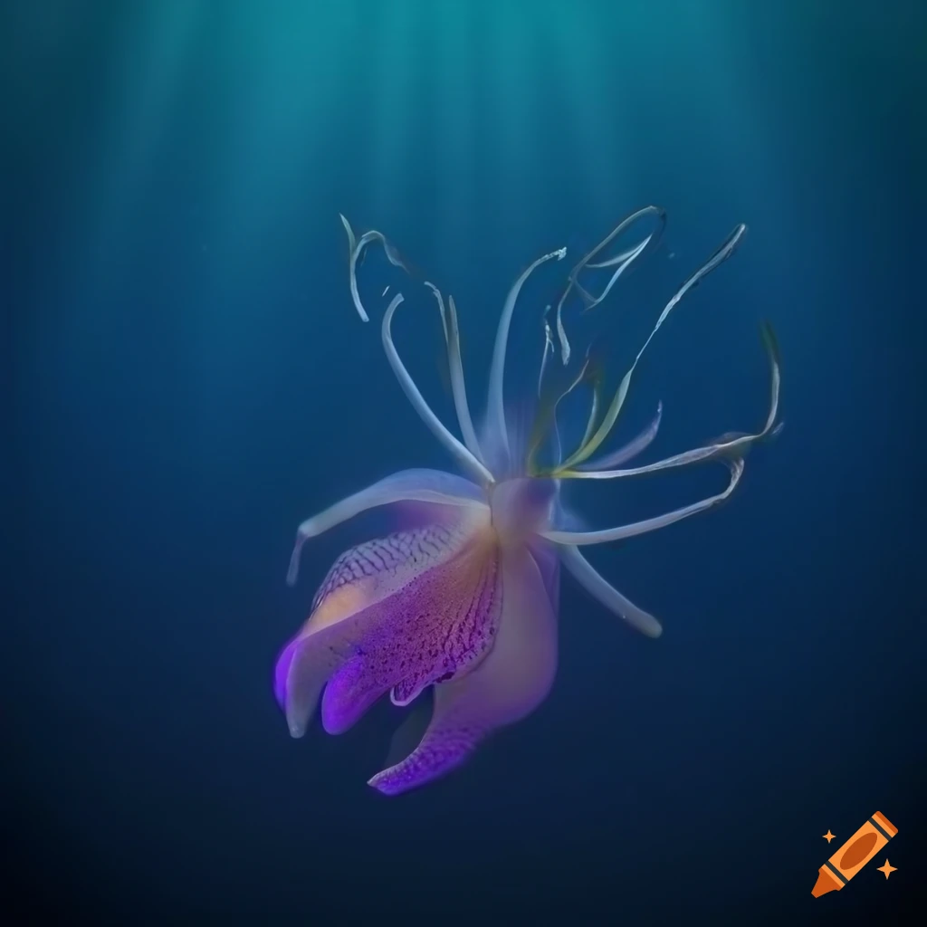 Iridescent orchid sea creature underwater