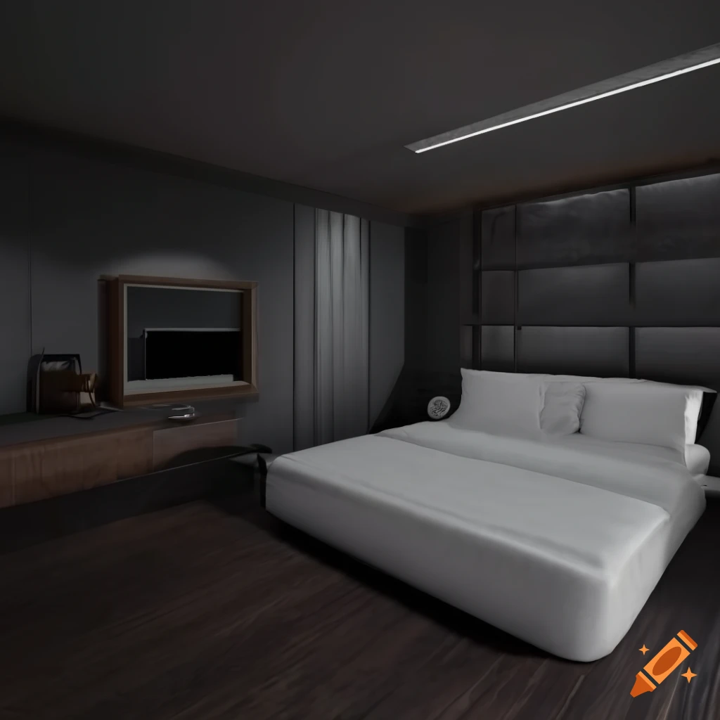 Abstract 3d render of a hotel room on Craiyon