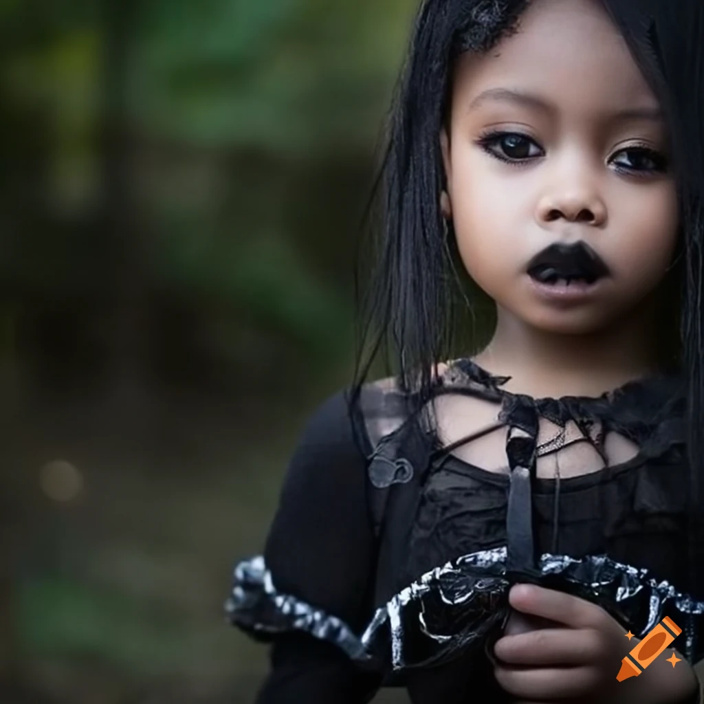 Fashionable black child in a gothic outfit