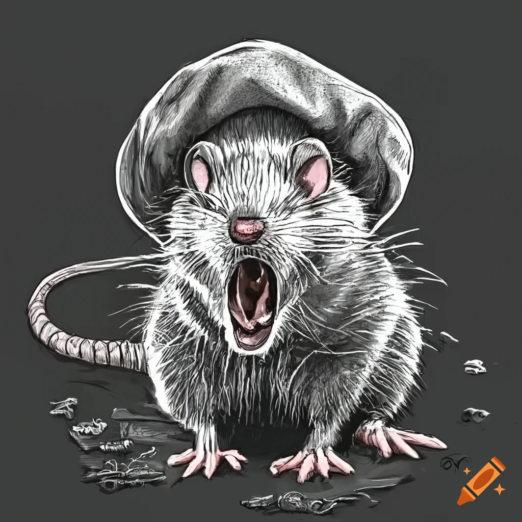 Artwork of an angry rat in a trash cityscape on Craiyon