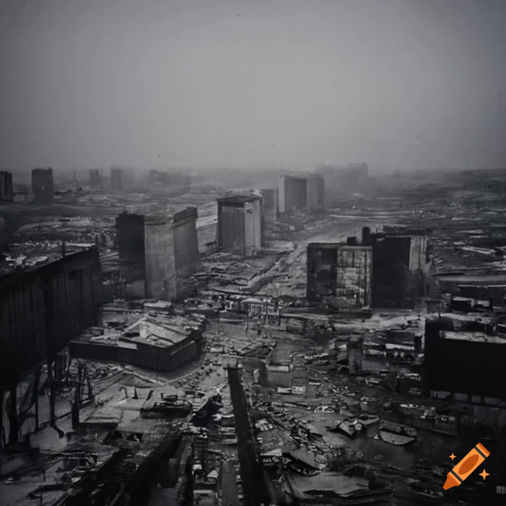 Aerial view of stalingrad after the war on Craiyon