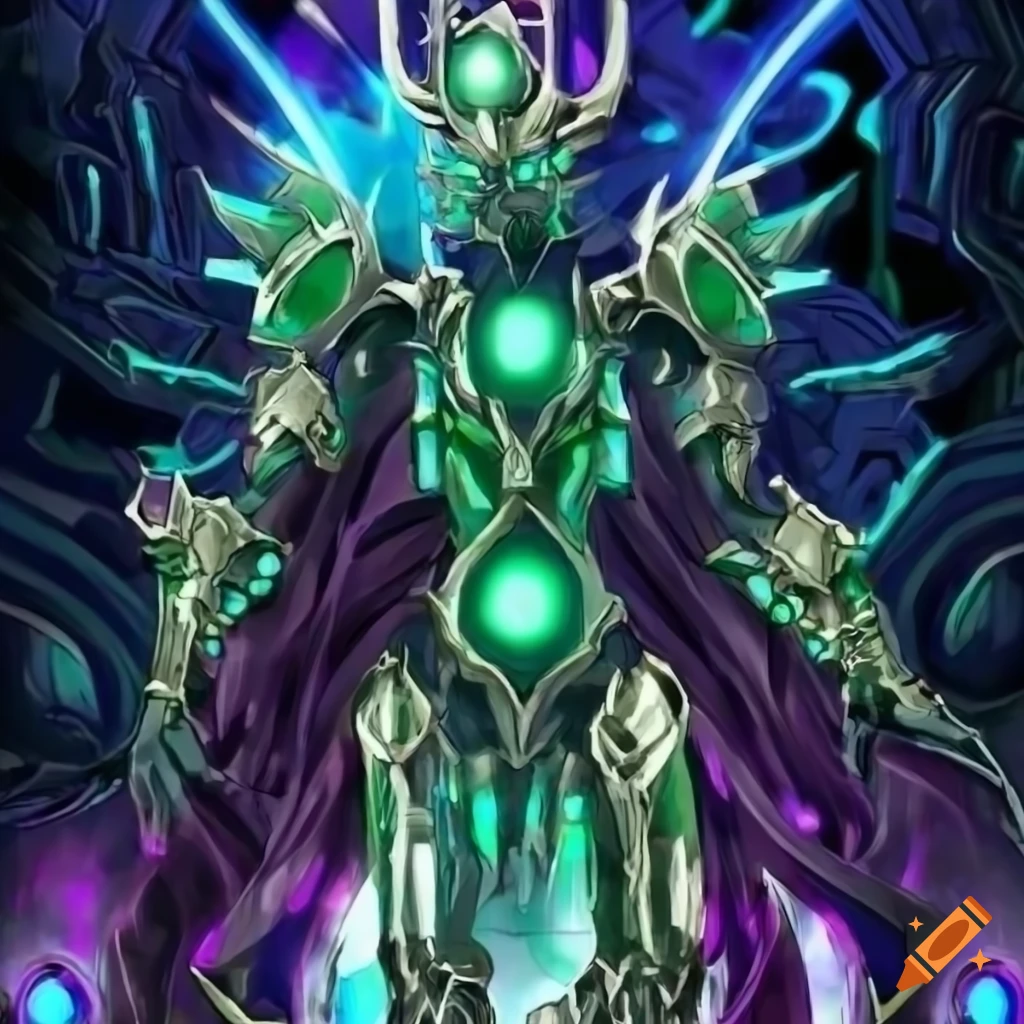 Yugioh-style artwork of a mechanical divine entity on Craiyon
