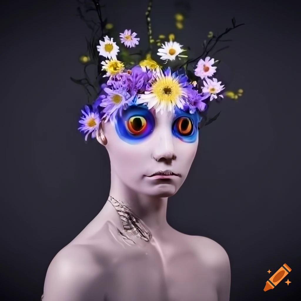 Two humanoid flowers on a carriage on Craiyon