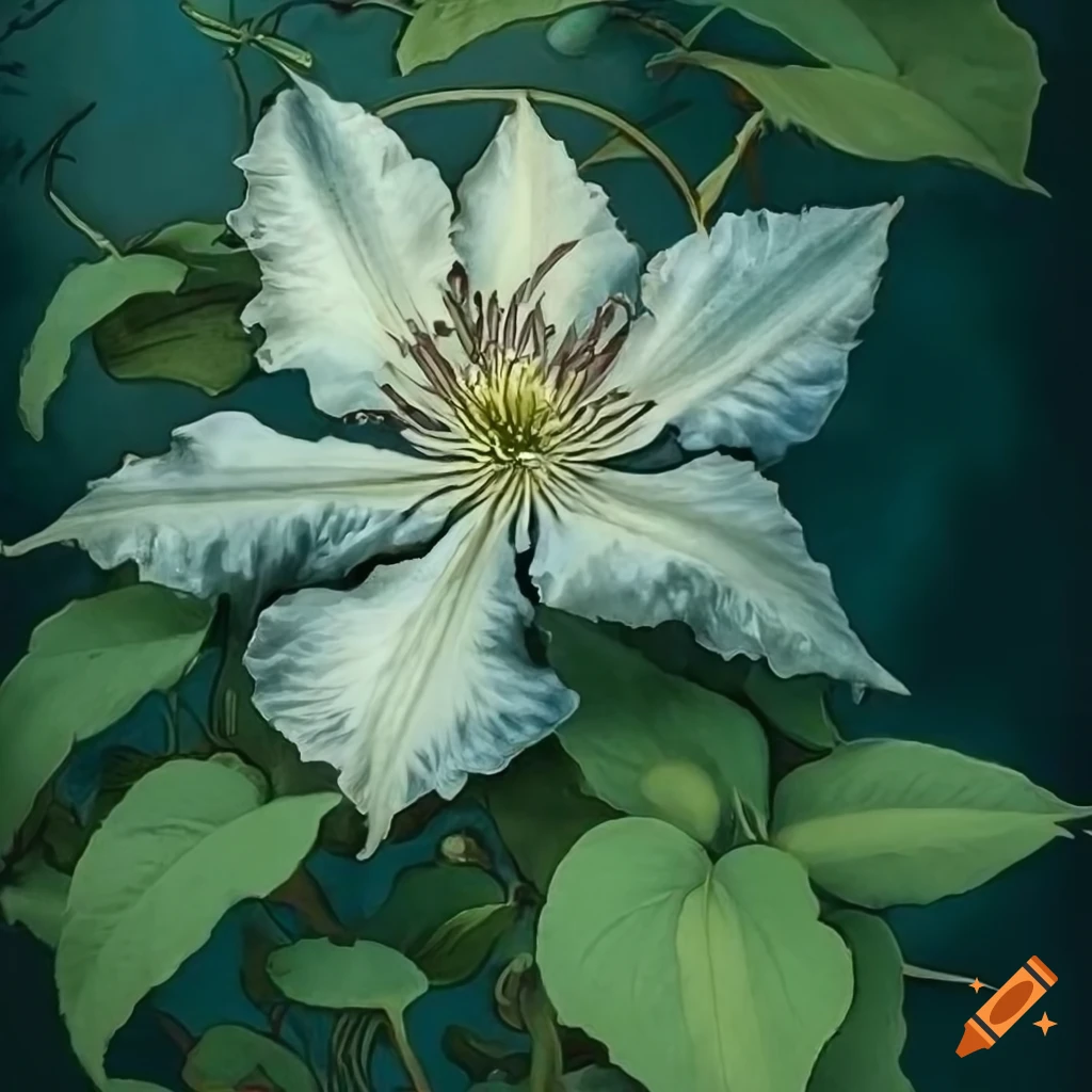 Detailed drawing of clematis flowers on a white background on Craiyon