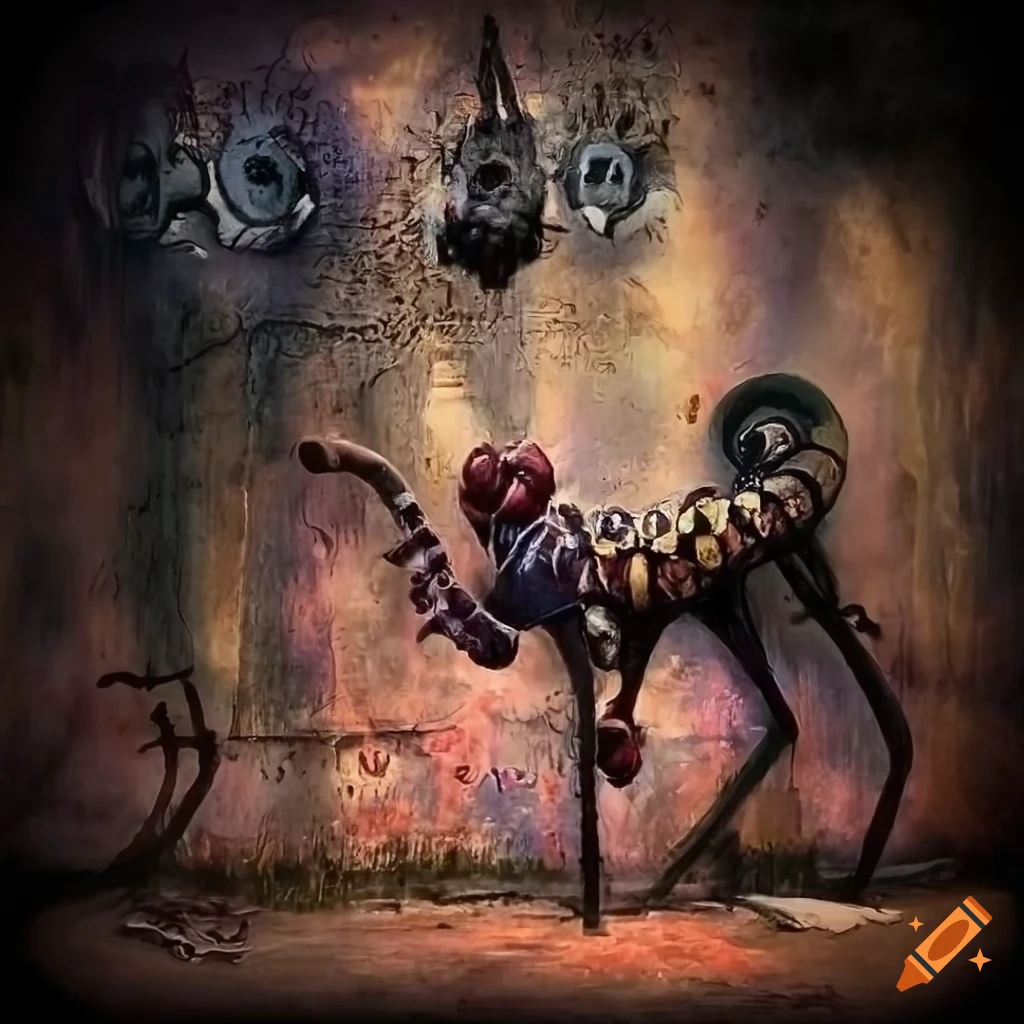 Surrealist circus voodoo parc with hybrid creatures and graffiti on Craiyon