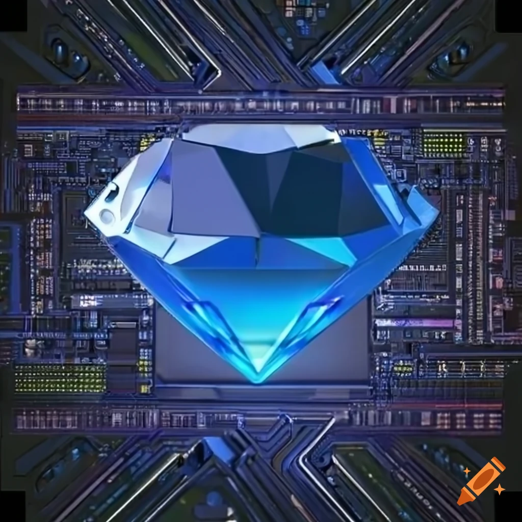 Cyberpunk style 3d diamond with circuit board