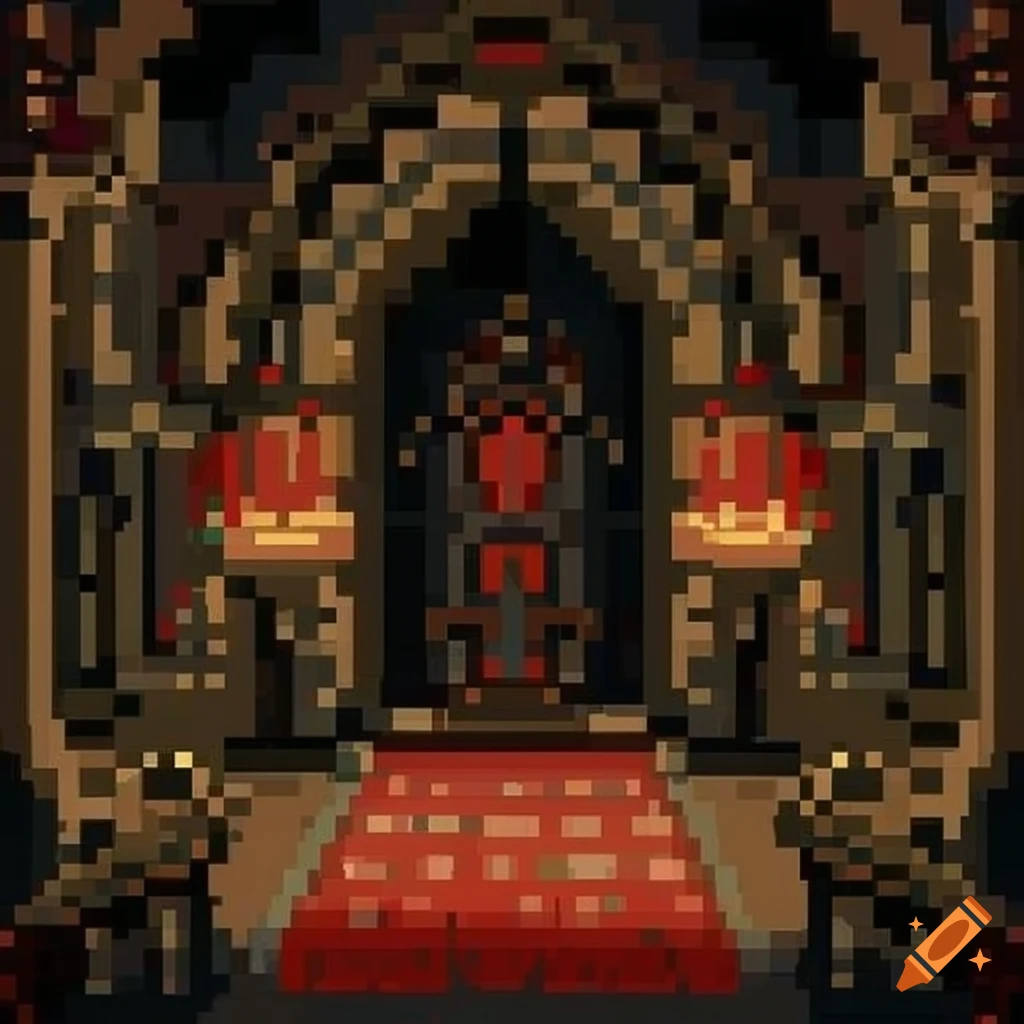 Pixel art representation of a gothic castle room on Craiyon