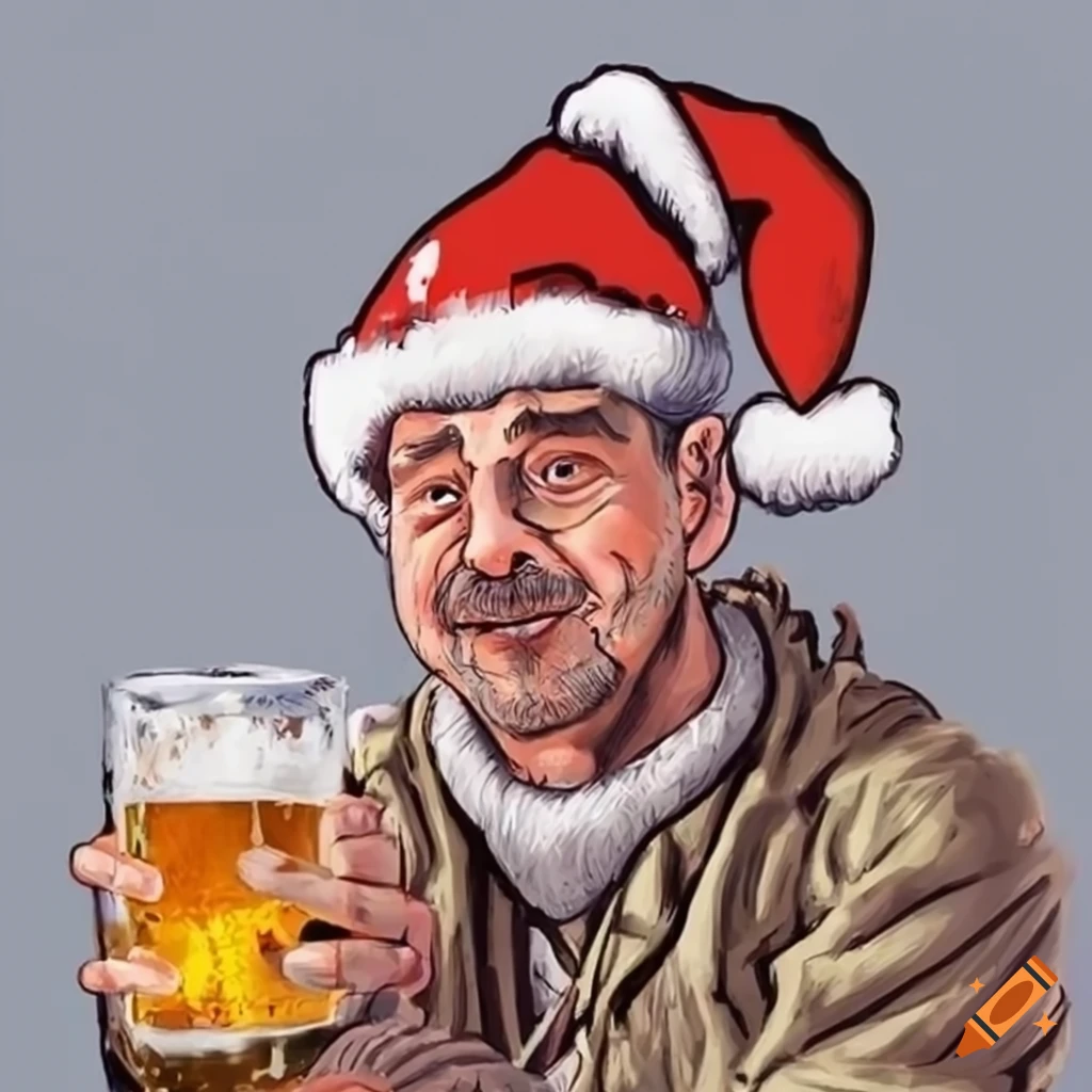 Man enjoying beer during christmas on Craiyon