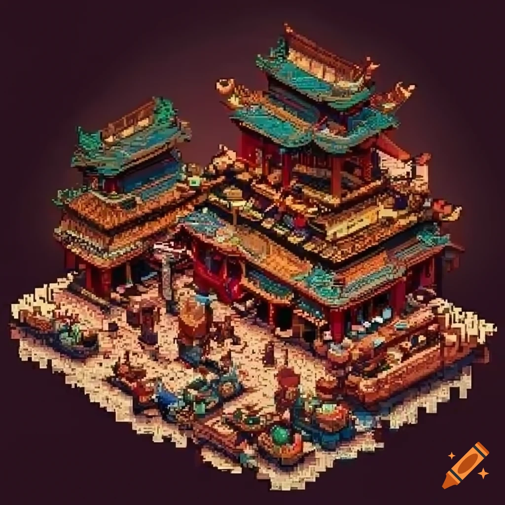 Pixel art of an ancient chinese marketplace in a top down rpg on Craiyon
