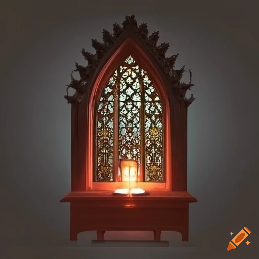 Islamic art with gothic window design and tree altar on Craiyon