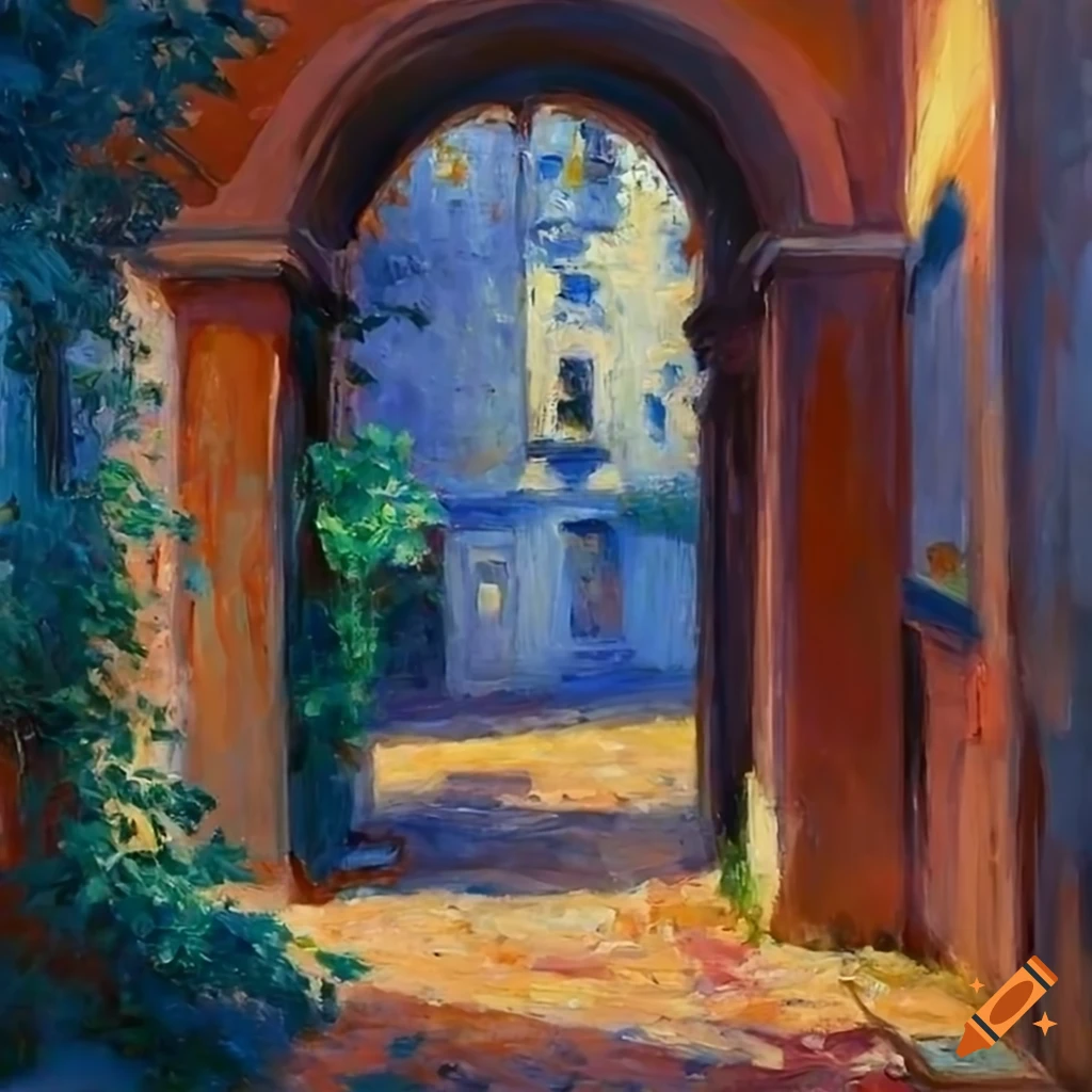 Impressionist painting of a small Italian house with a beautiful ...