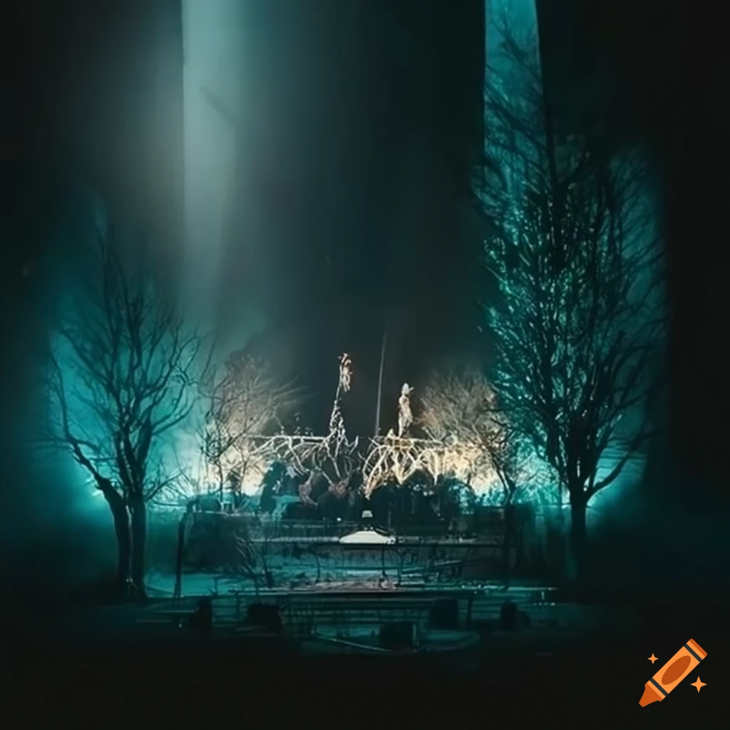 Whimsical stage setup with trees backdrop for hozier stadium tour on ...