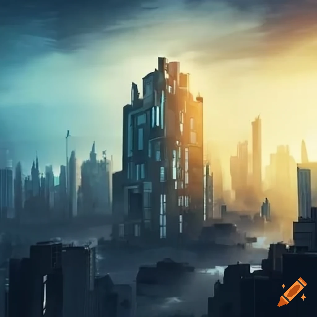 Image of a futuristic city in a rough neighborhood