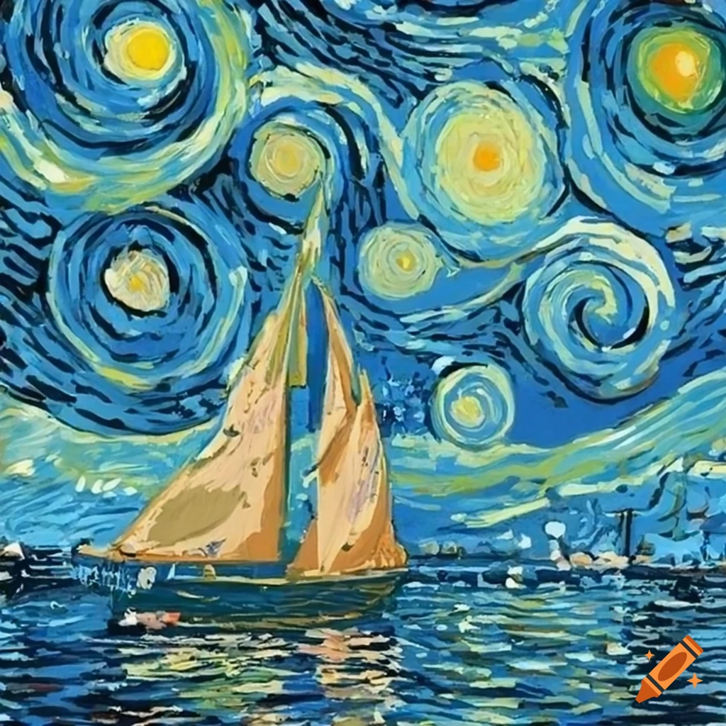 Van gogh-style poster for winter sailing event on Craiyon