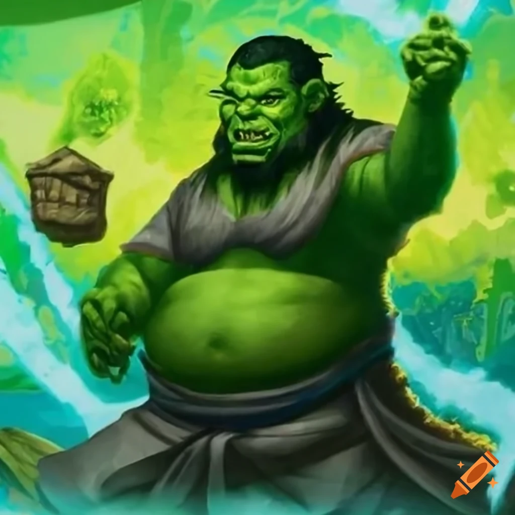 Illustration of a fat asian orc in ancient chinese robes on Craiyon