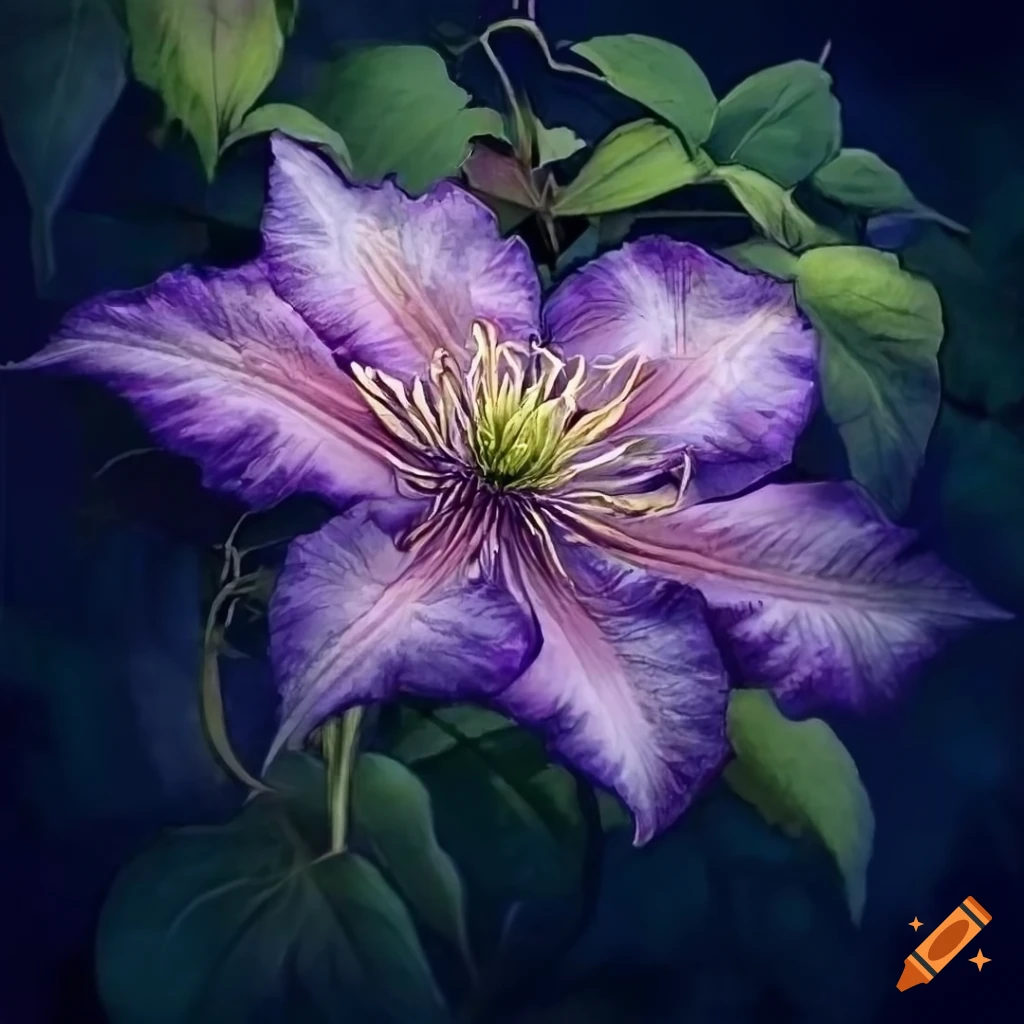 Detailed drawing of a clematis flower