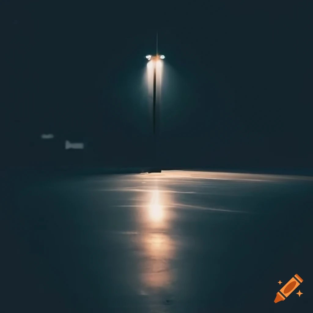 Nighttime parking lot under a single street light