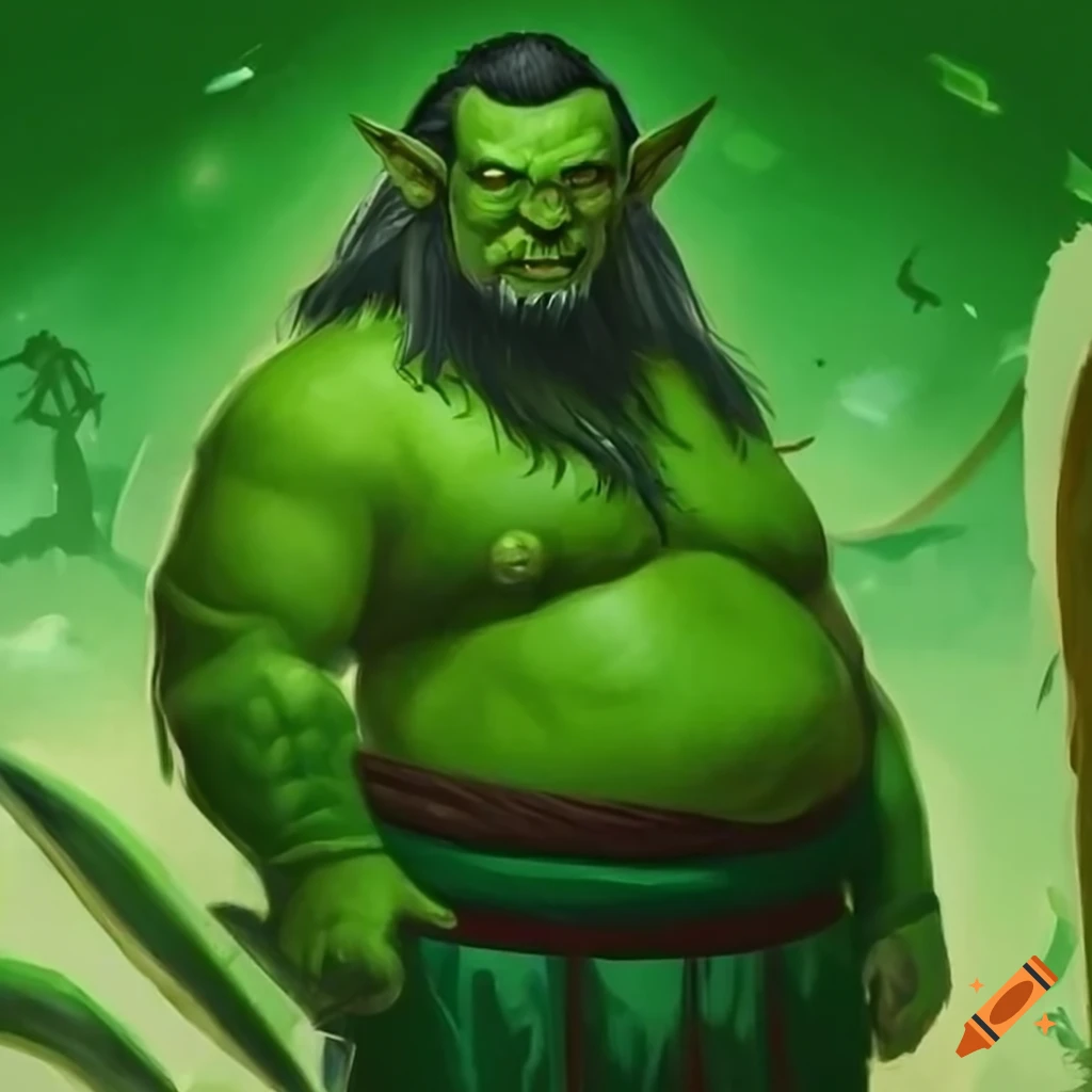 Illustration of a wise asian orc in ancient chinese attire