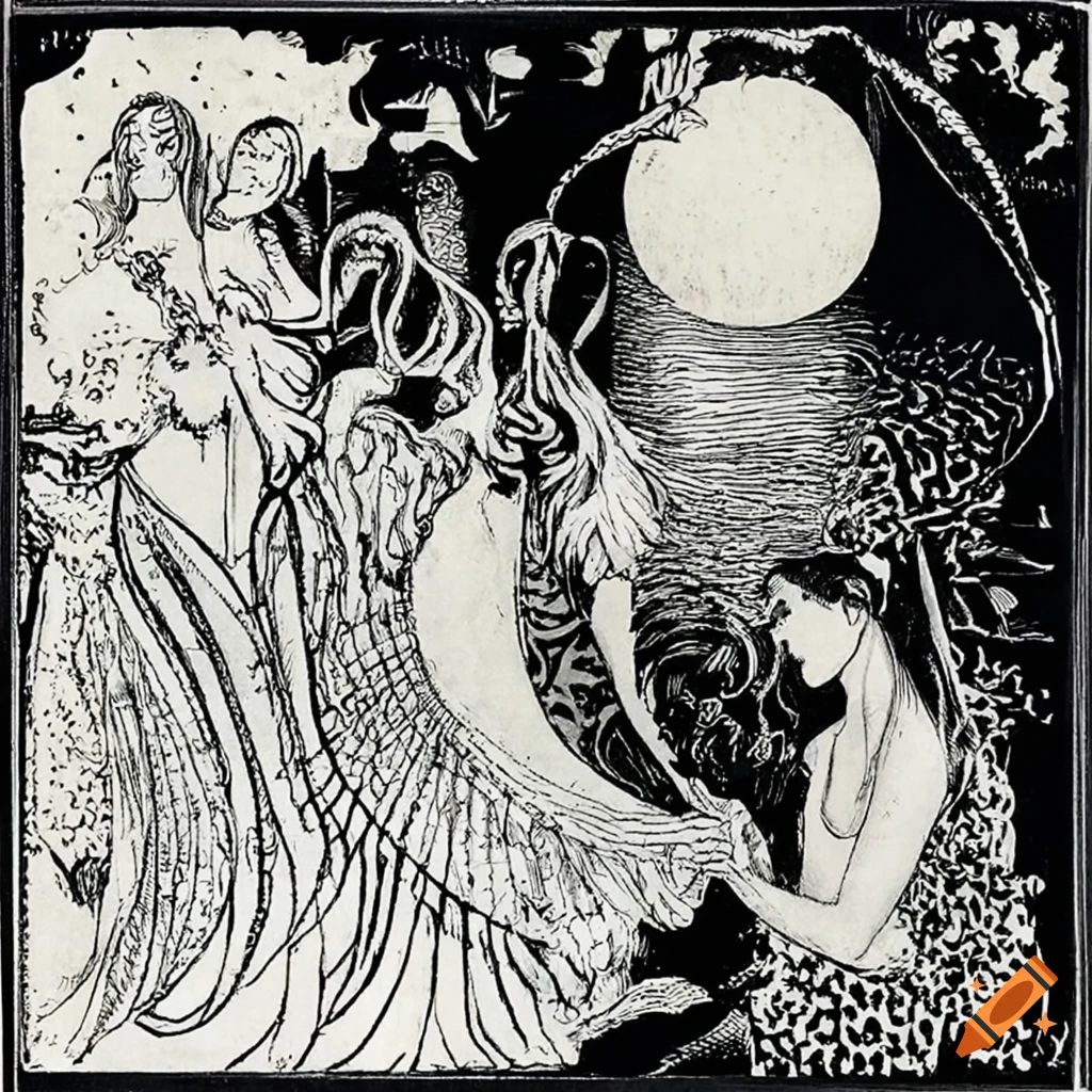 Intricate artwork of mermaids on the open sea on Craiyon