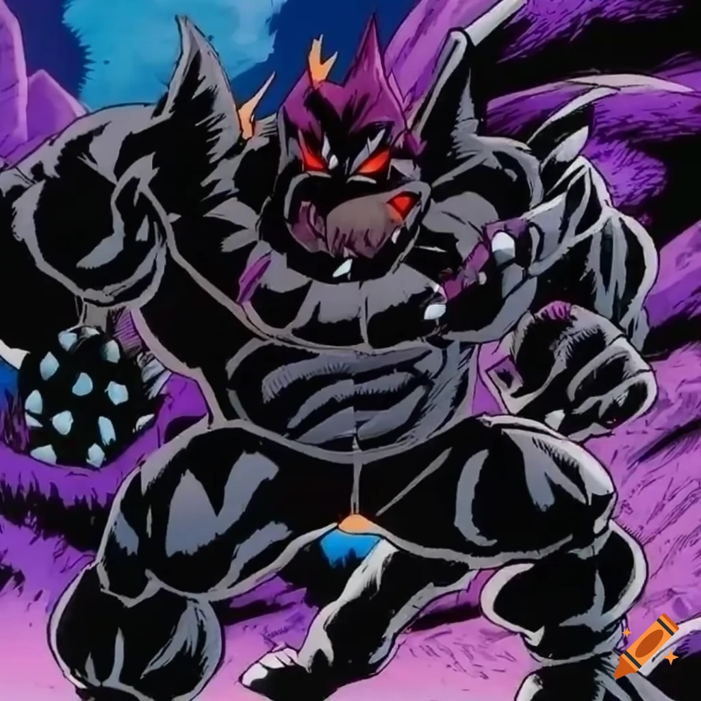 Dark and muscular depiction of bowser on Craiyon