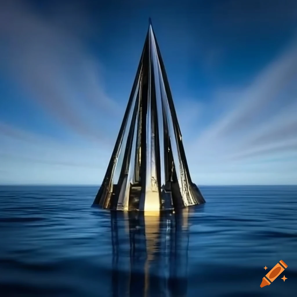 Image of a futuristic obelisk tower in the atlantic ocean on Craiyon