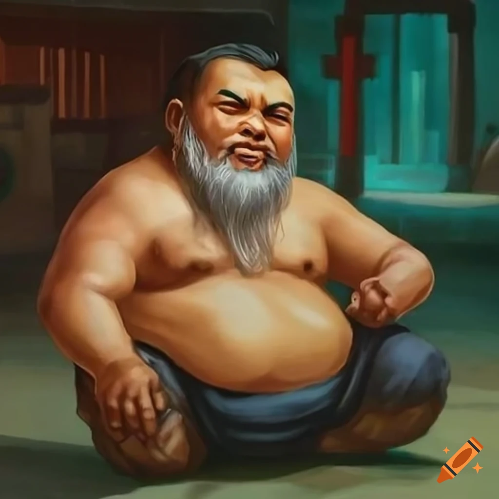 Asian dwarf in traditional clothing inside a Chinese temple on Craiyon