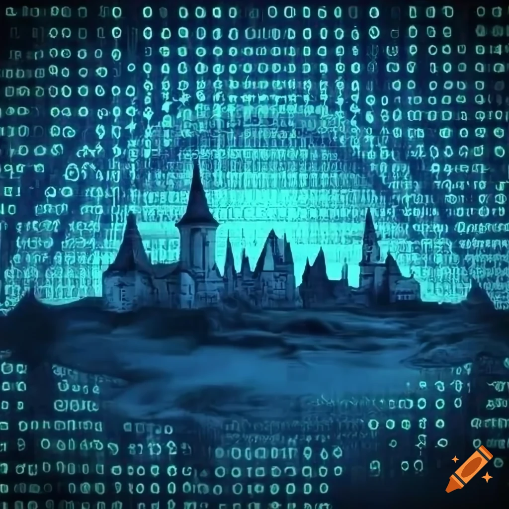 Medieval landscape with digital binary code on Craiyon