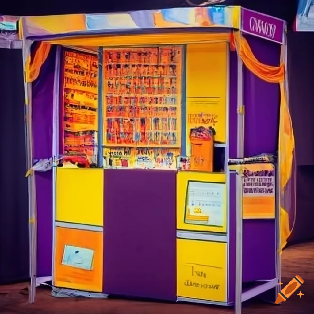 Sketch of a colorful raffle ticket booth on Craiyon