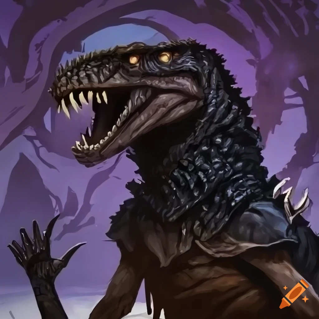 Elder dinosaur black artwork in magic the gathering style on Craiyon