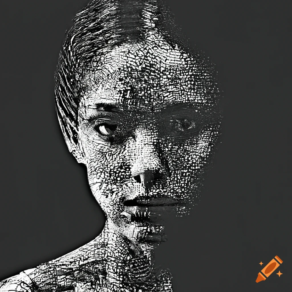 Abstract portrait with barcode texture on Craiyon