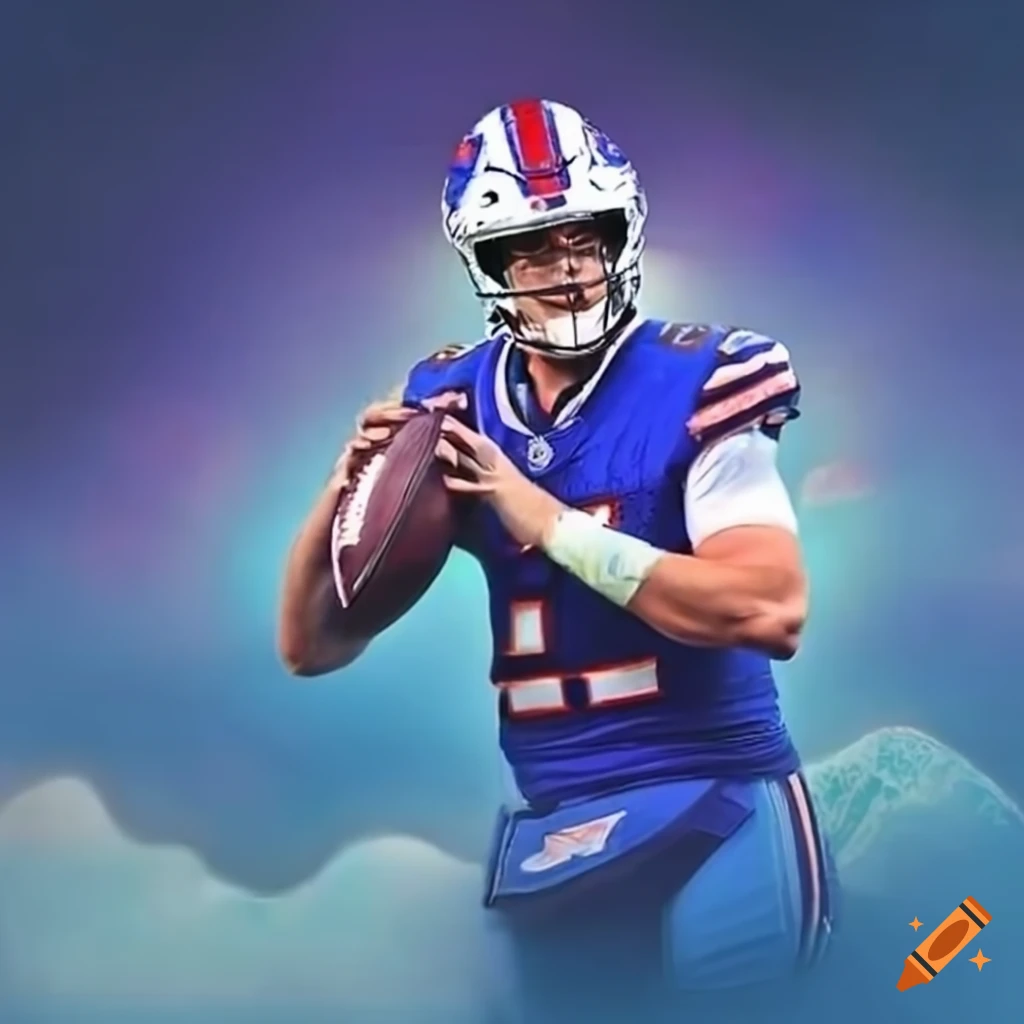 Artistic depiction of josh allen floating in the clouds