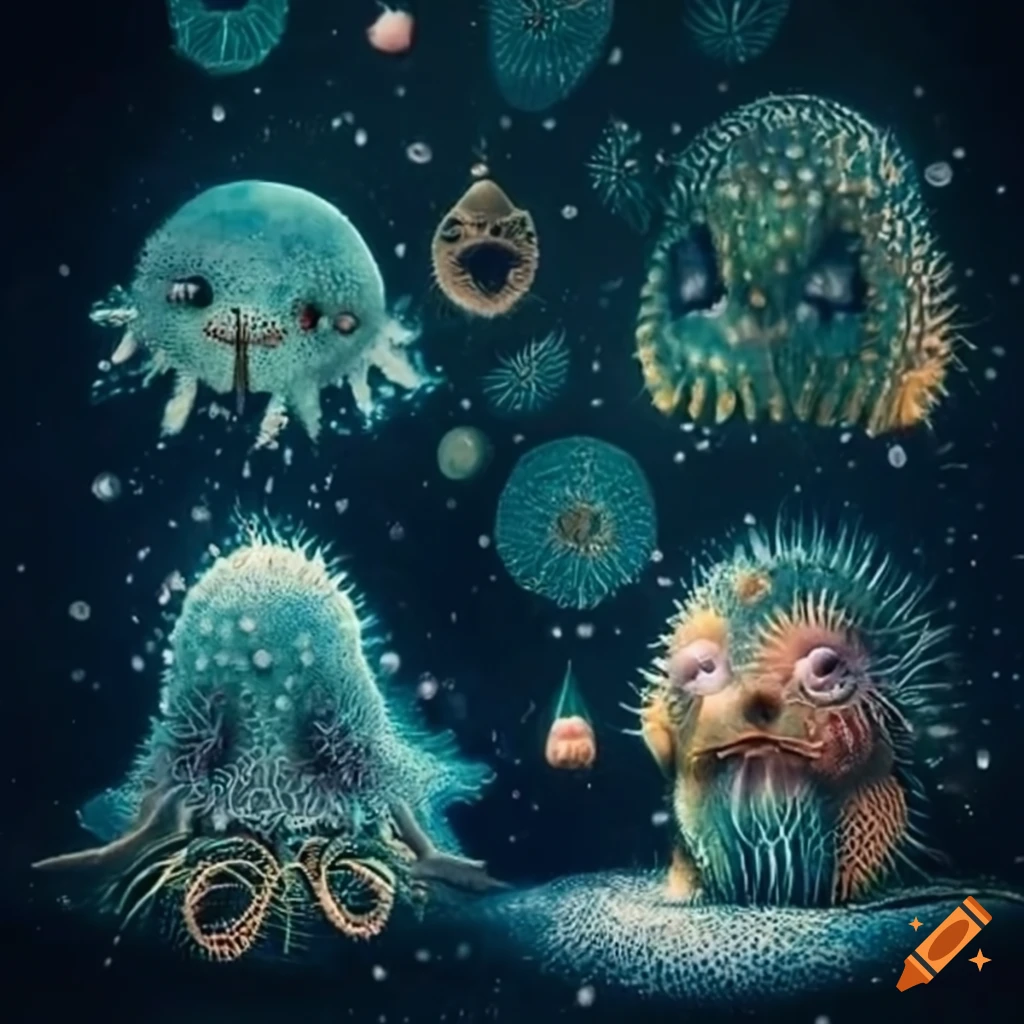 Illustration of cute creatures in falling snow on Craiyon