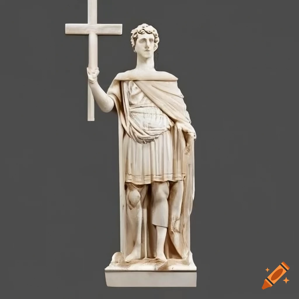 Marble statue of constantine the great with a cross on Craiyon