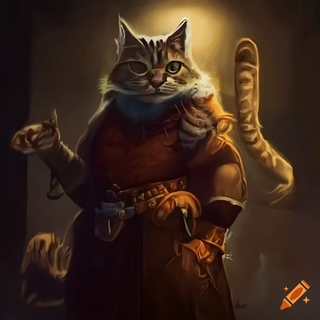 Oil painting of a detailed catfolk character