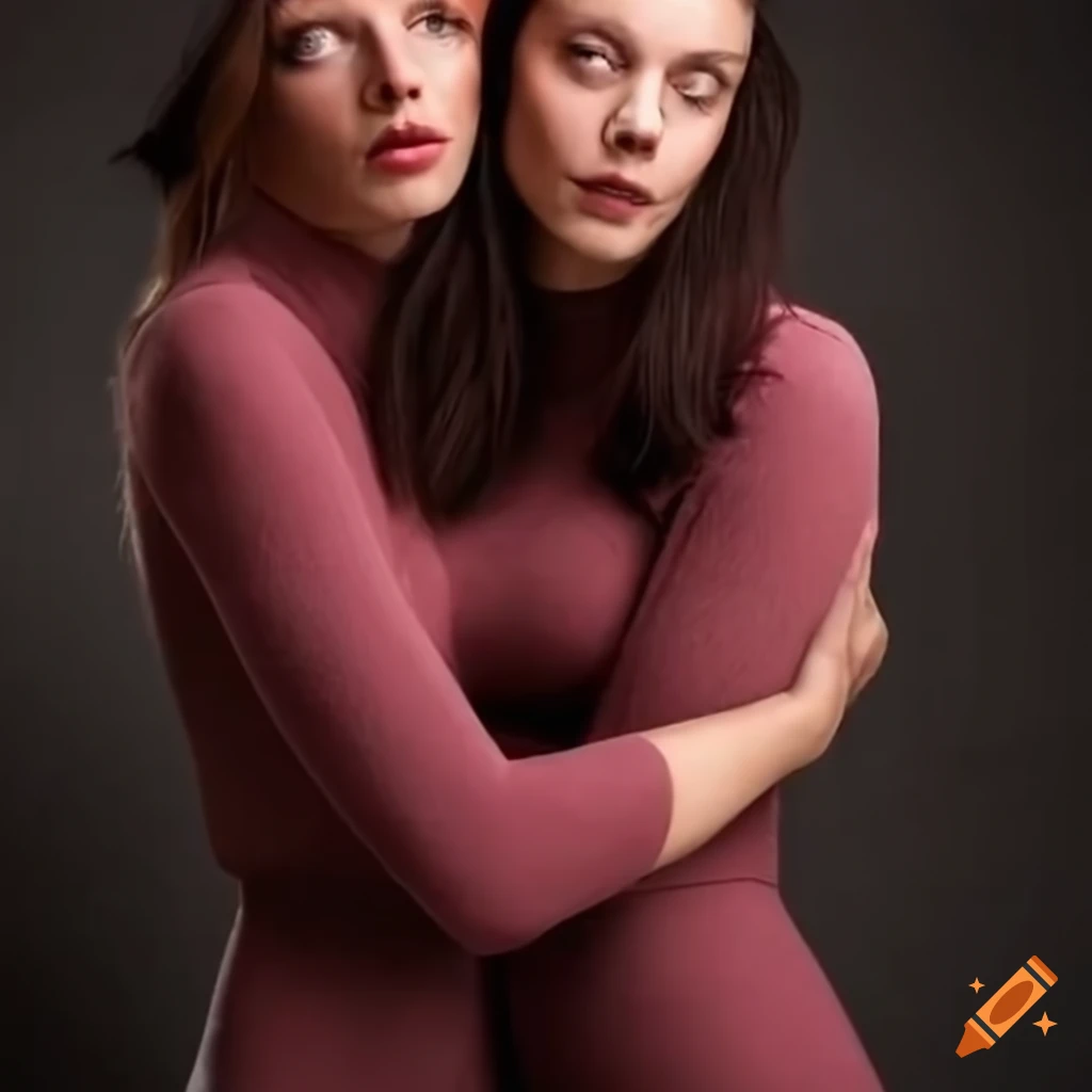 Two-headed woman illusion in a conjoined turtleneck sweater on Craiyon