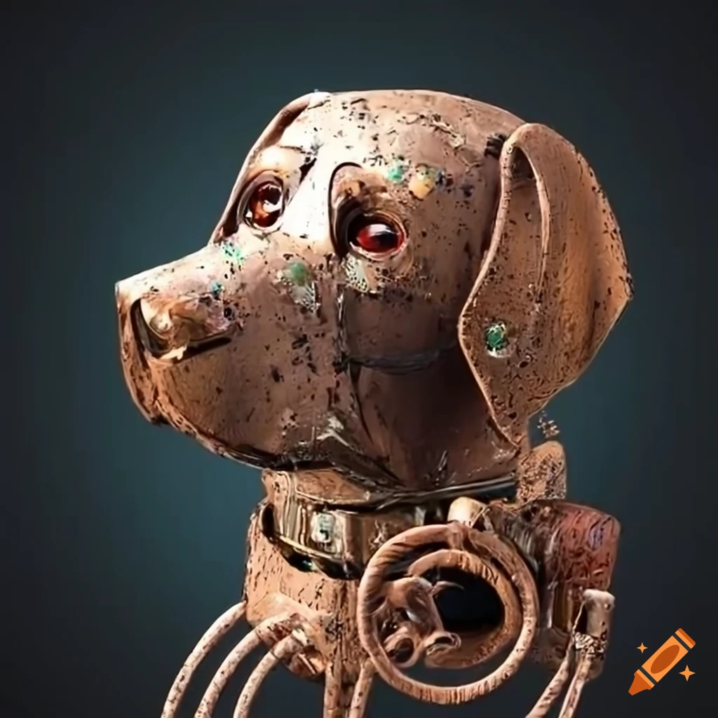 Sculpture of a labrador dog made of recycled objects on Craiyon