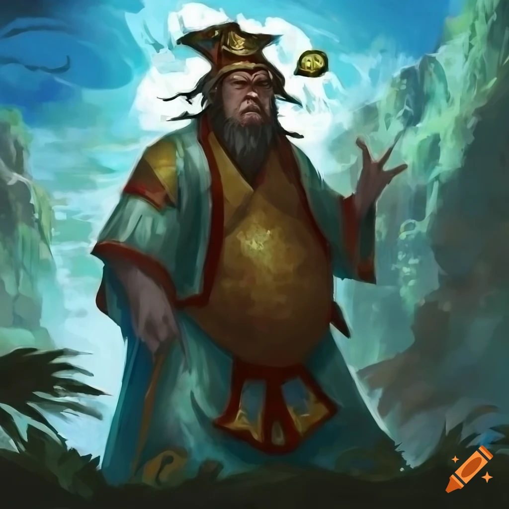 Illustration of a fat asian sorcerer in ancient chinese clothes by a ...