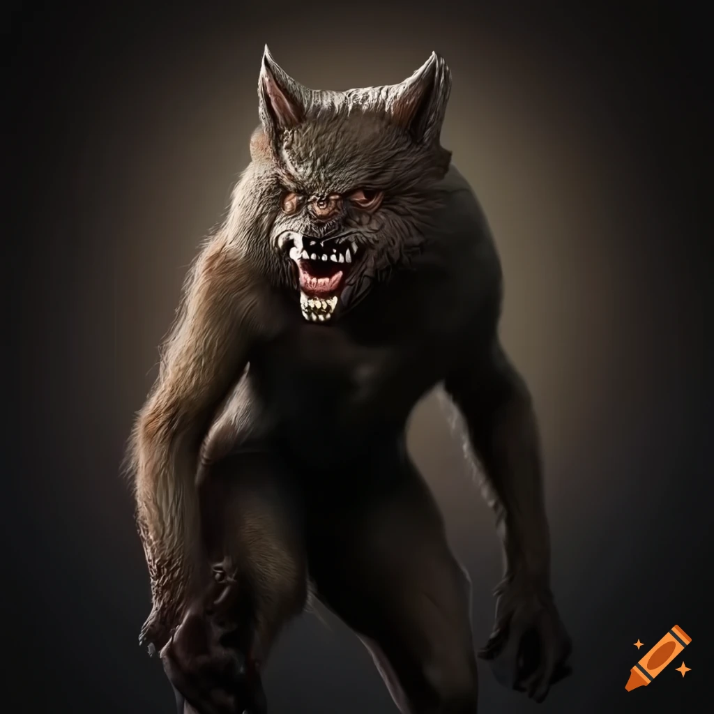 Photo of a cheerful werewolf standing upright on Craiyon