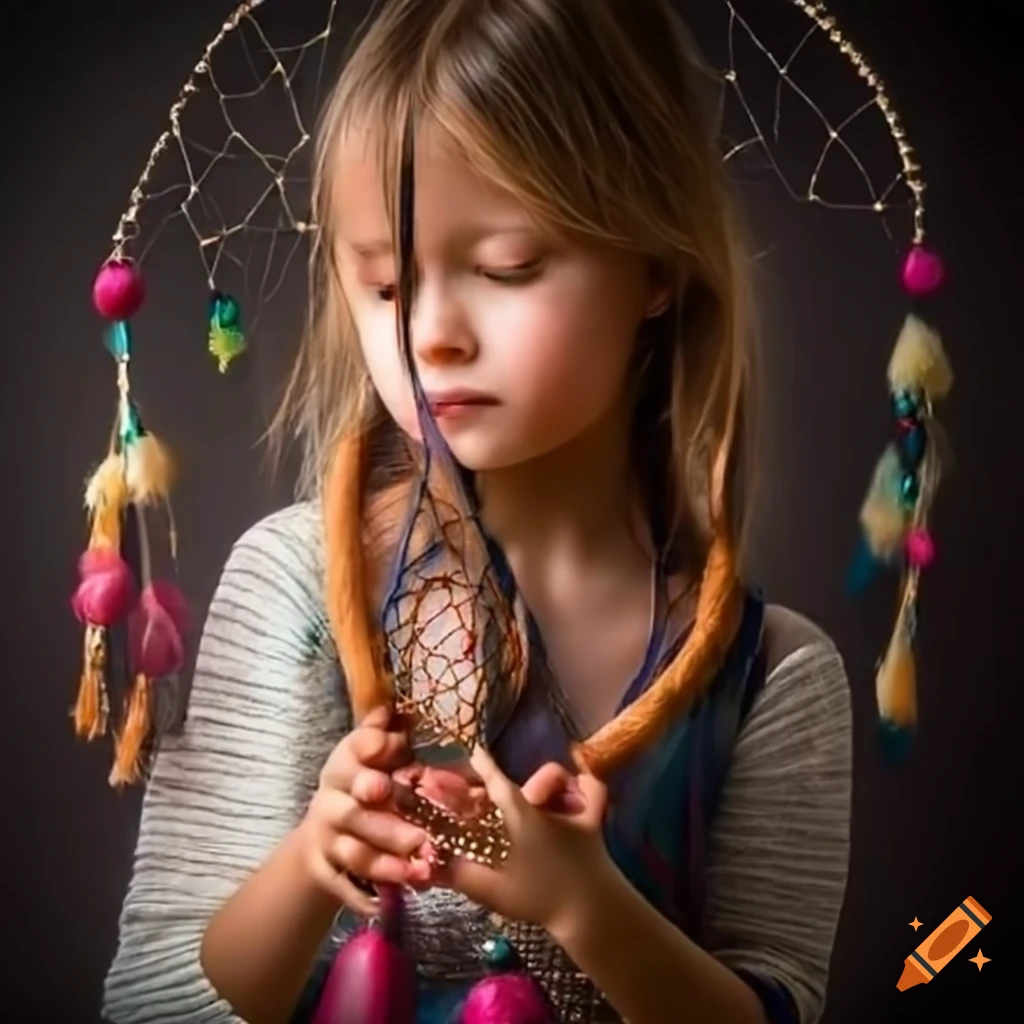Girl Playing With Dream Catcher On Craiyon