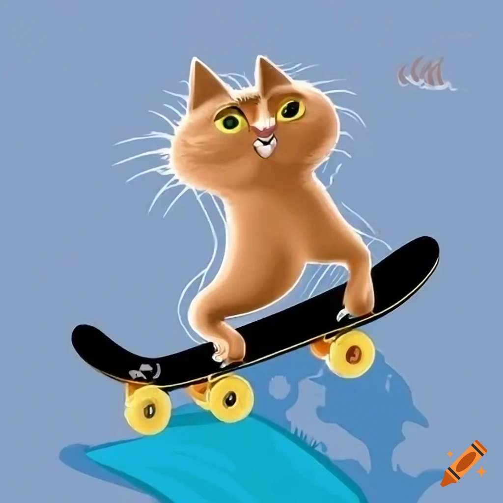 Cartoon cat skateboarding on Craiyon