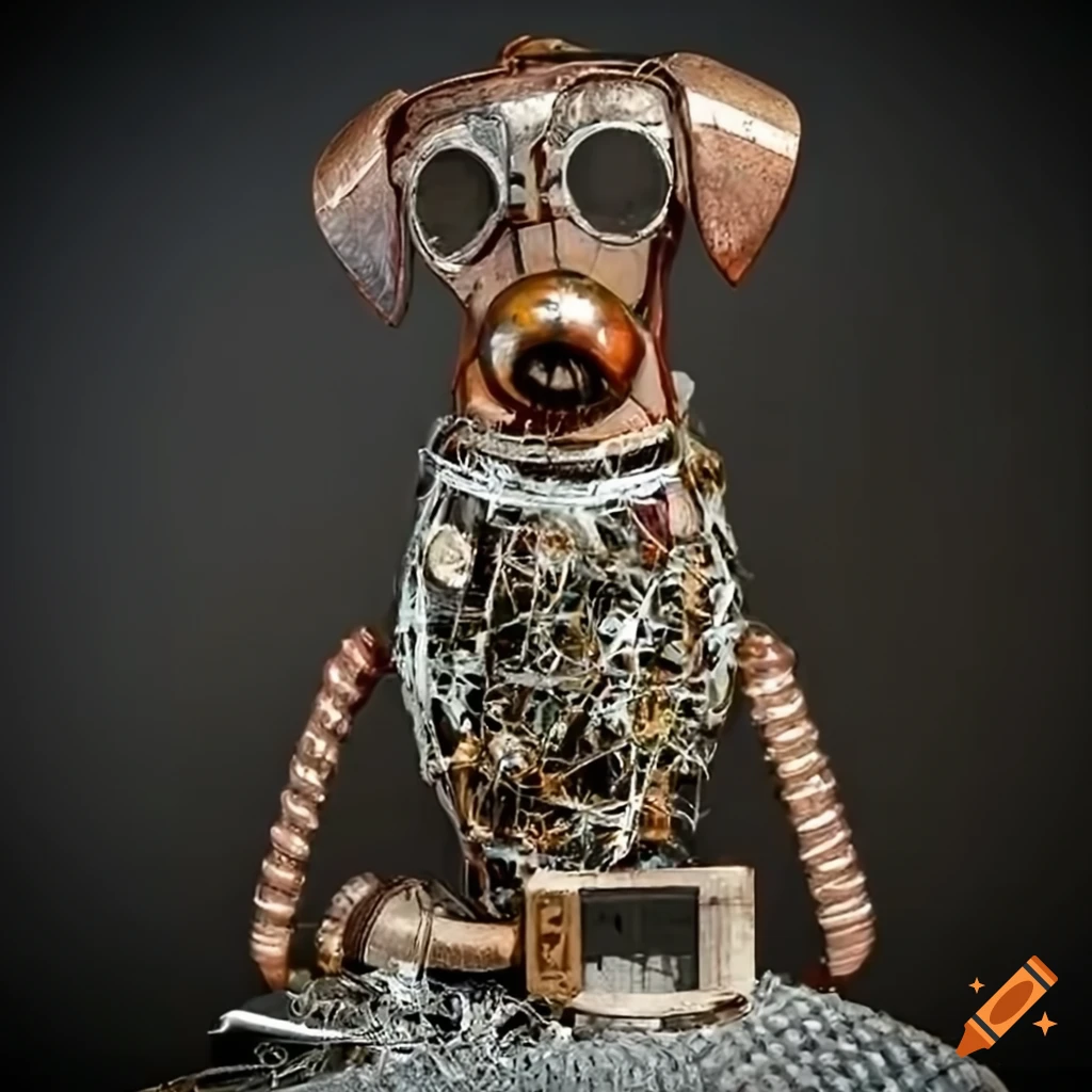 Sculpture of a labrador dog made of recycled objects on Craiyon