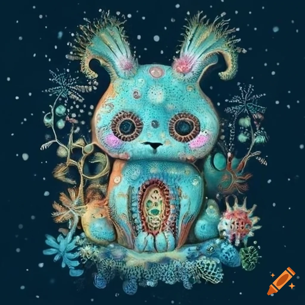 Haeckel-inspired artwork of cute creatures in the snow on Craiyon