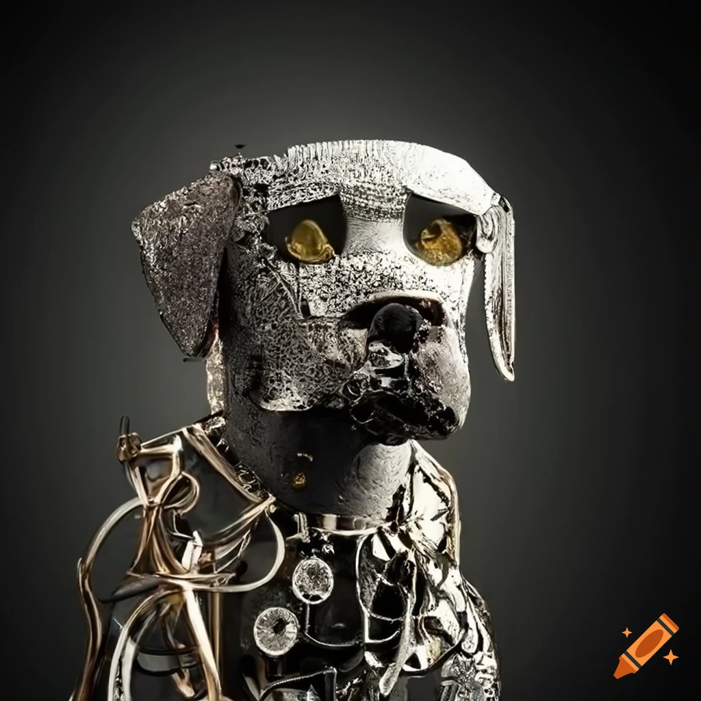 Sculpture of a labrador dog made of recycled objects on Craiyon