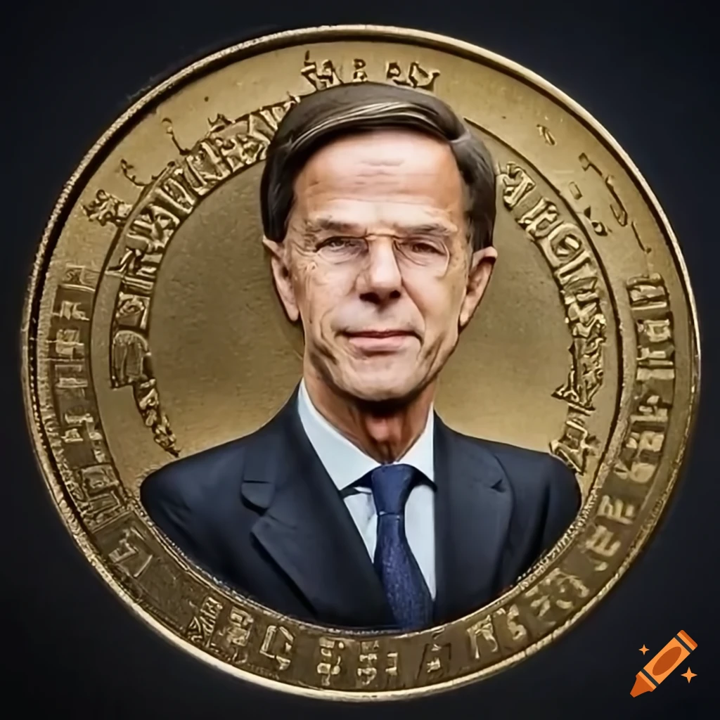 Golden coin with mark rutte's portrait