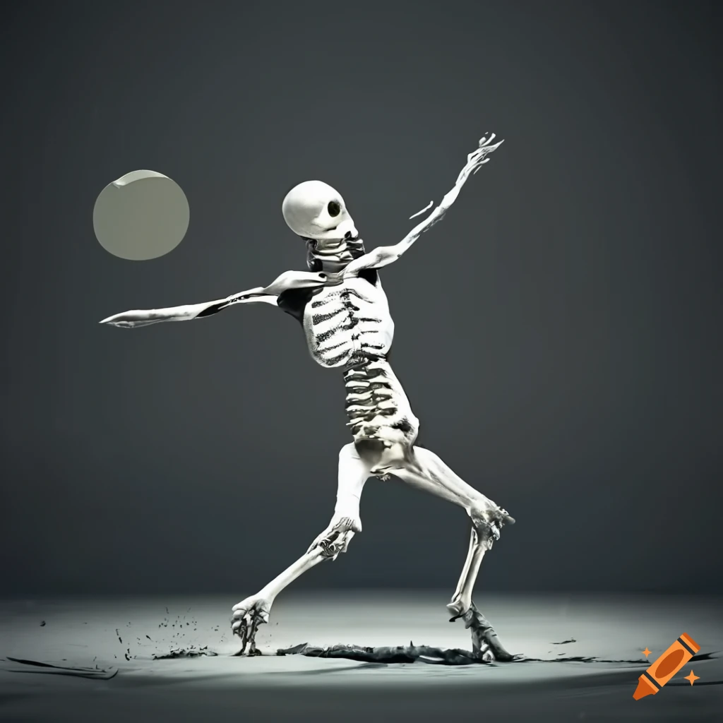 Skeleton performing a kickflip on a skateboard on Craiyon